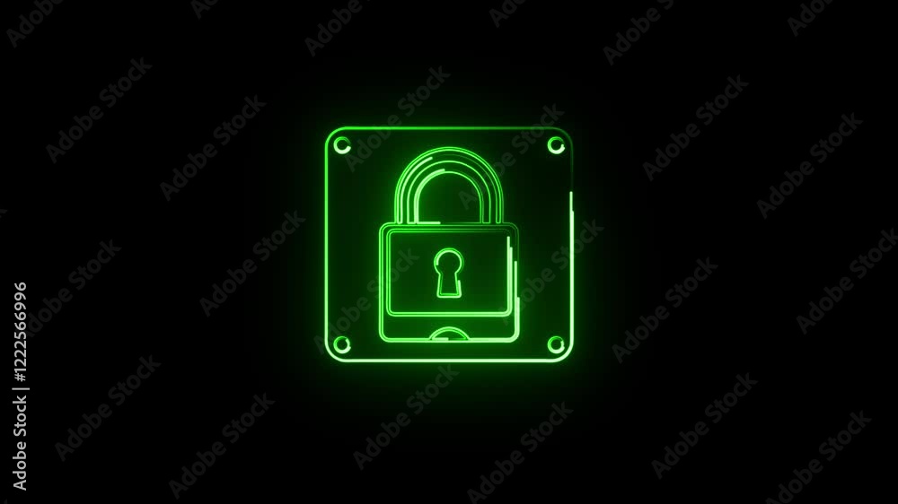 Lock Icon Animation with Neon Glowing Line – 4K Motion Graphic ...