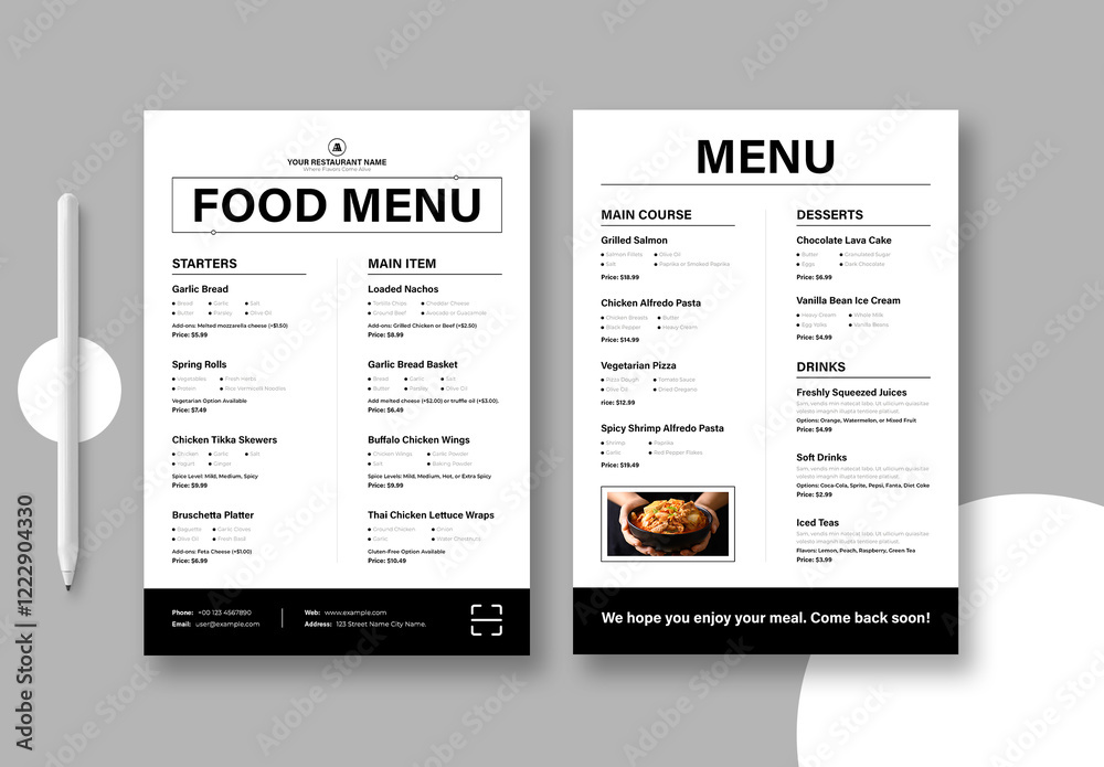 Food Menu Template Layout Stock Template | Adobe Stock