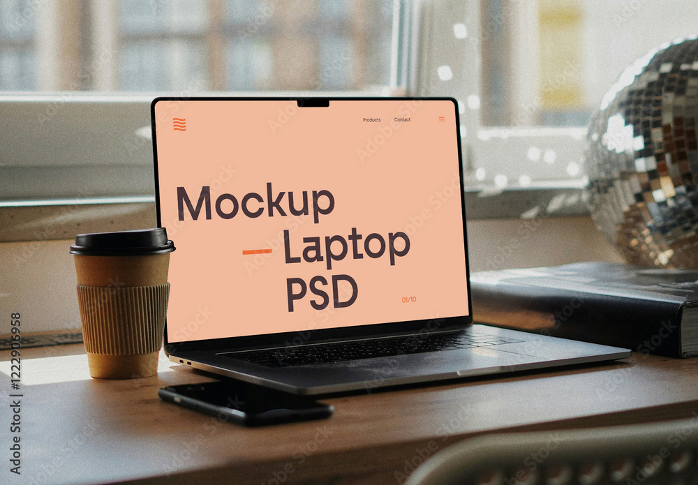 Laptop on Desk Mockup Stock Template | Adobe Stock