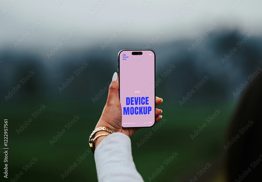 Women Hand Holding Phone Pro Mockup Stock Template | Adobe Stock