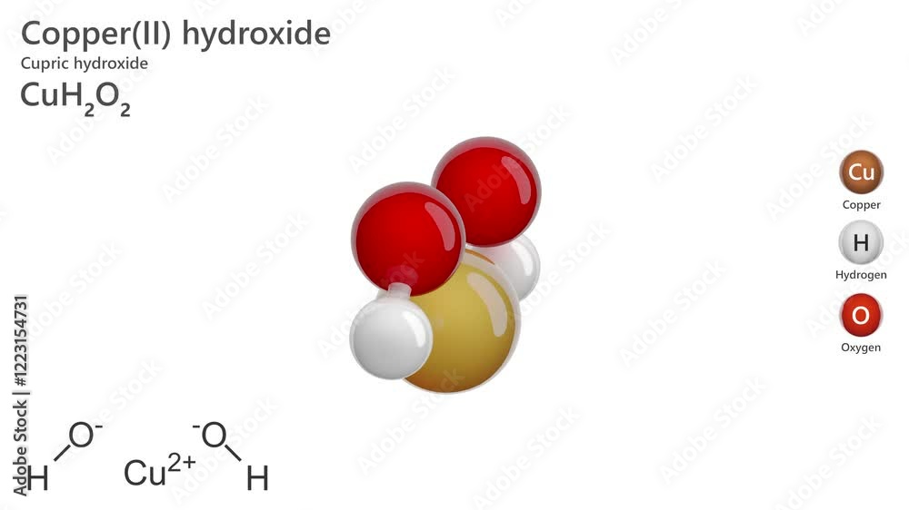 Copper(II) Hydroxide or cupric hydroxide. Animated 3D model of a molecule. Molecular formula ...
