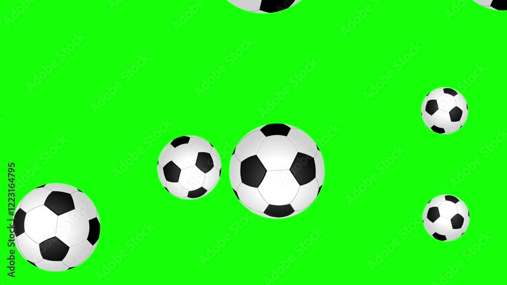 Falling soccer balls animation on green screen background for sports ...