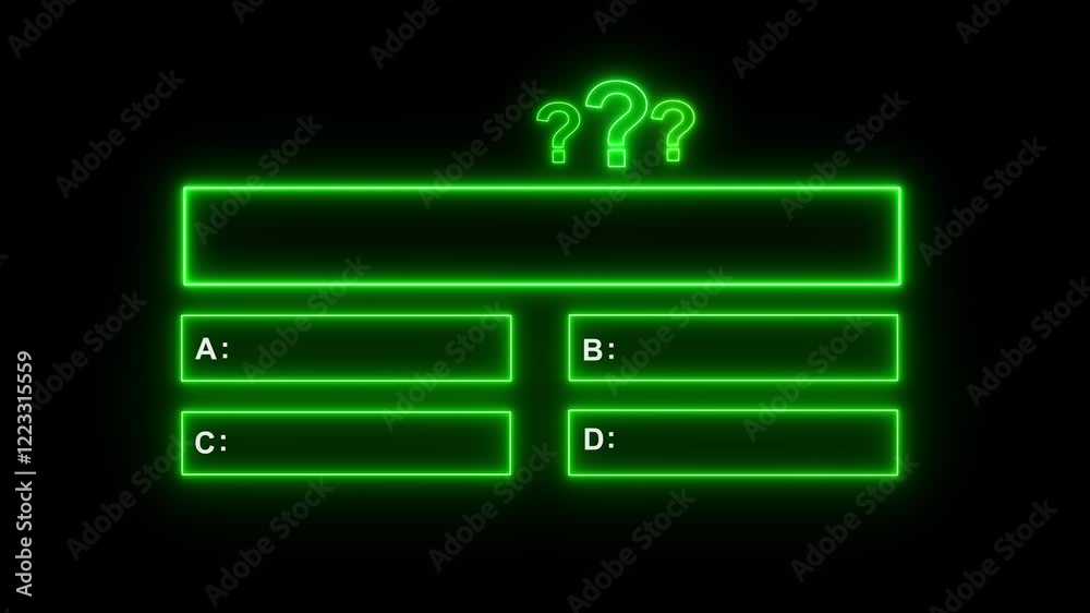 Quiz Neon Line Animation with option selection on black background ...