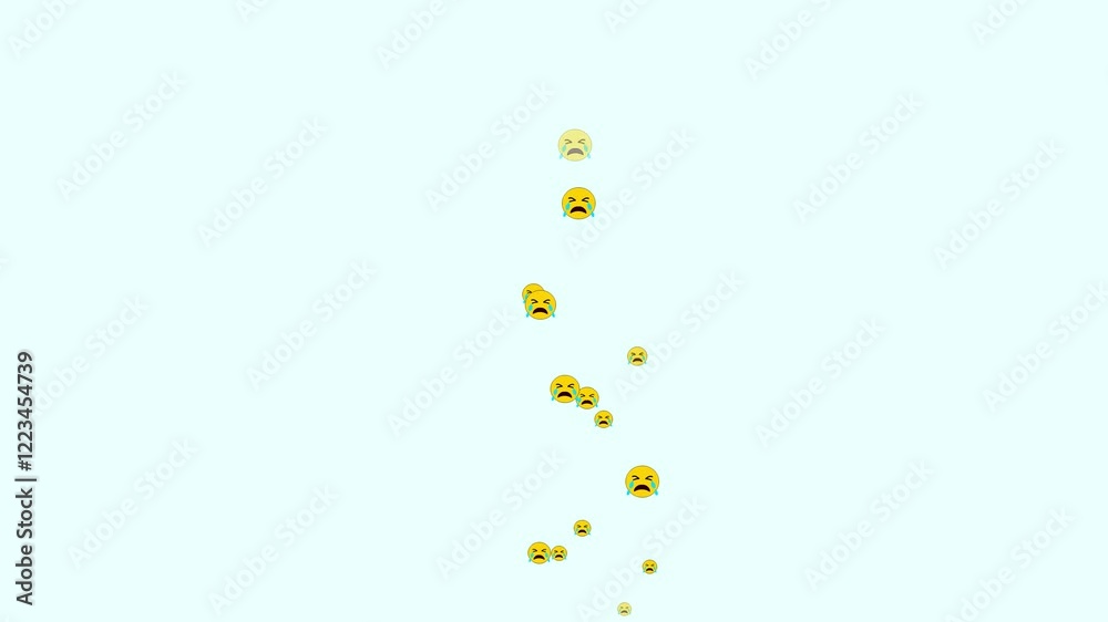 Cartoon crying emoji floating up animation on white screen, Emoji ...