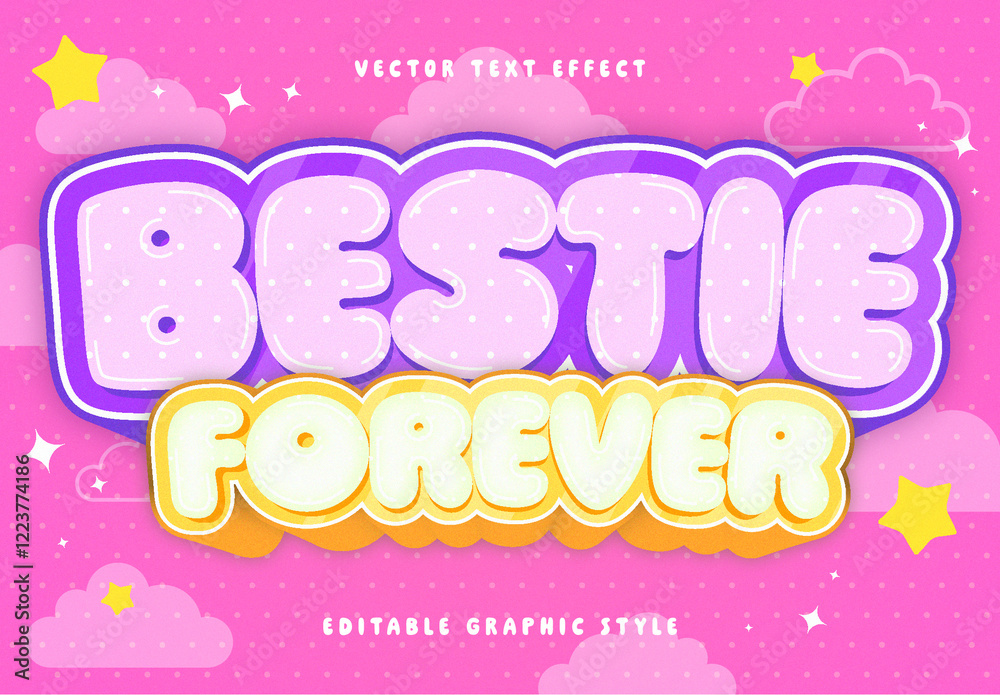 Pink & Yellow Cute Text Bubble Font Kawaii Text Effect Stock Template ...