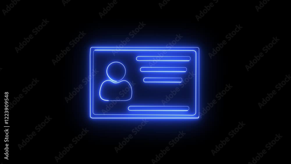 Glowing neon identity card icon animation. Identification card outline ...