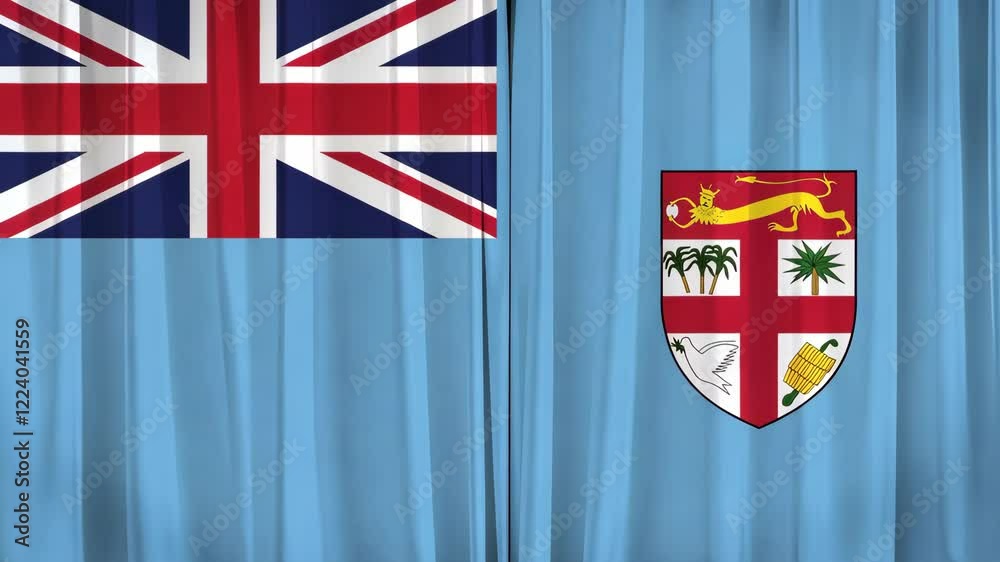 The Flag of Fiji: A close-up of the Fijian flag, a vibrant blue field ...