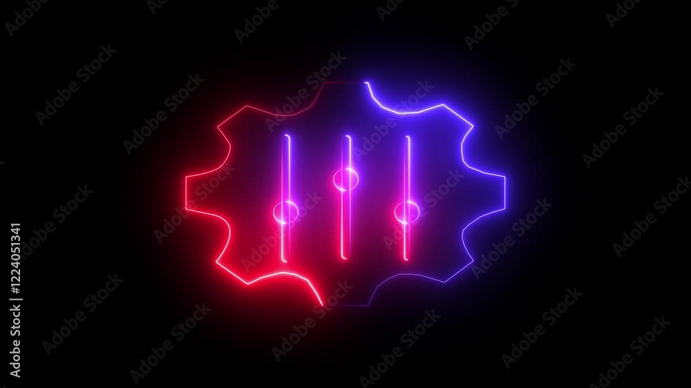 Neon glowing red and blue color setting icon on black background ...