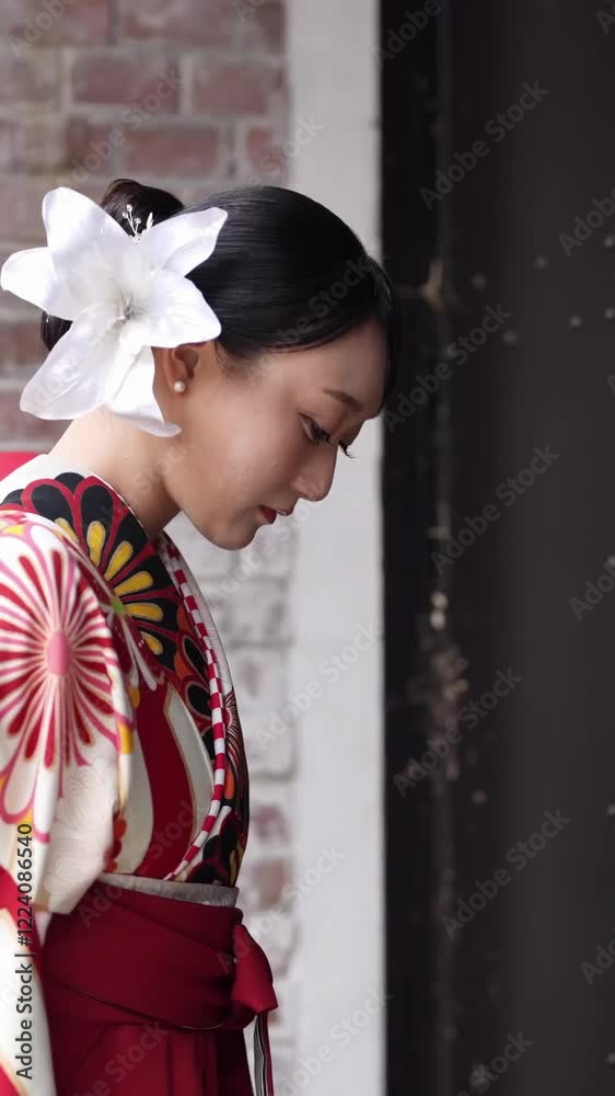 Young women in their 20s wear traditional hakama (kimono) in Japan ...