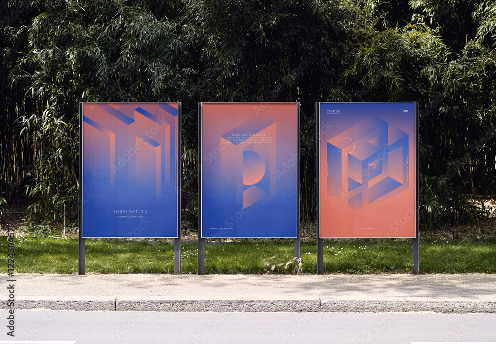 Mockup Of Three Vertical Customizable Posters Stock Template | Adobe Stock