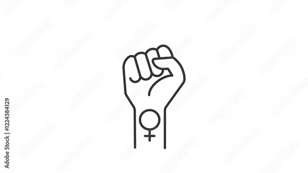 Animated woman hand with feminist tattoo icon. Feminism activist line ...