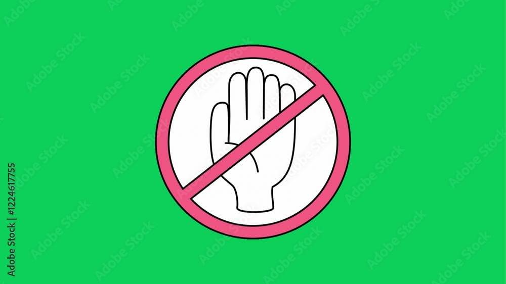 Stop hand sign animation. Stop flashing. Do not enter stop red sign ...