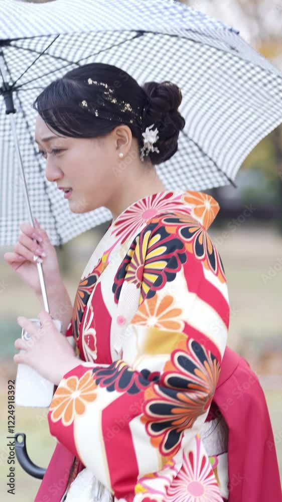 Young women in their 20s wear traditional hakama (kimono) in Japan ...