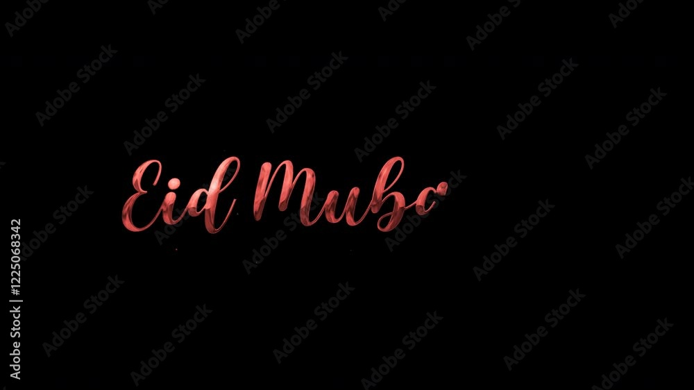 Red Eid Mubarak lettering text animation on transparent background with ...
