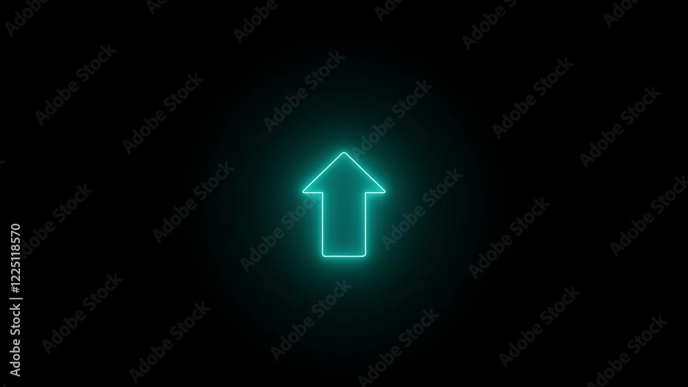Bright neon white arrow going up on black background. Neon abstract ...