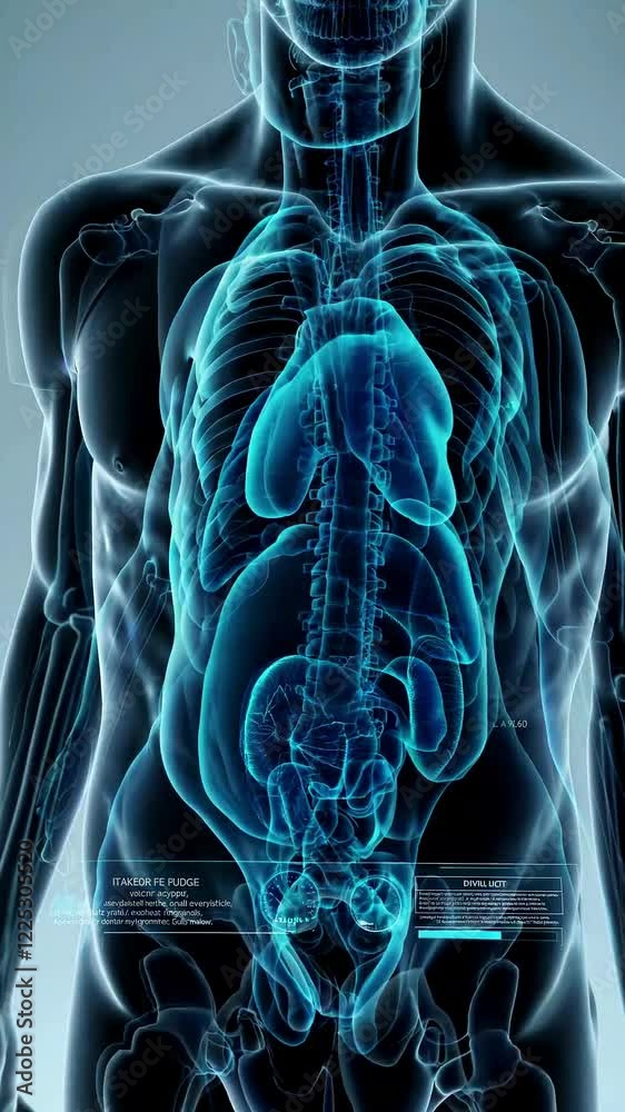 Cross-section view, Medical diagnostic overlay on body scan, cool ...