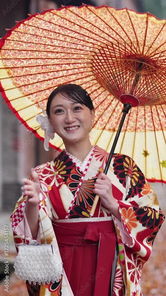 Young women in their 20s wear traditional hakama (kimono) in Japan ...