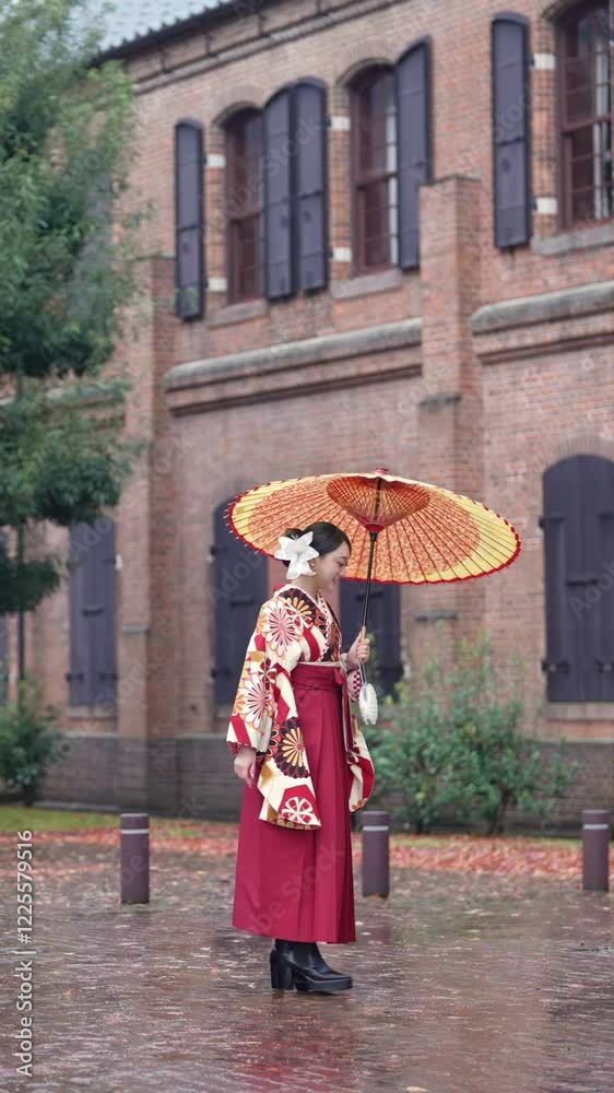 Young women in their 20s wear traditional hakama (kimono) in Japan ...