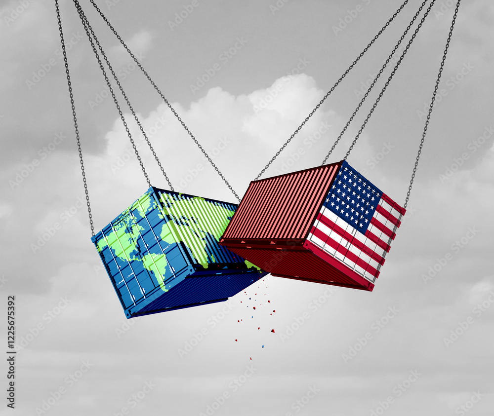 Poster USA and global trade war and American tariffs on world trading ...