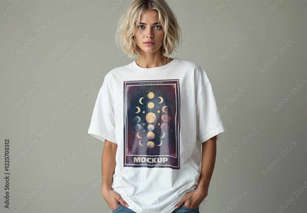 Top Model Wearing an Oversized White T-shirt Mockup Stock Template ...