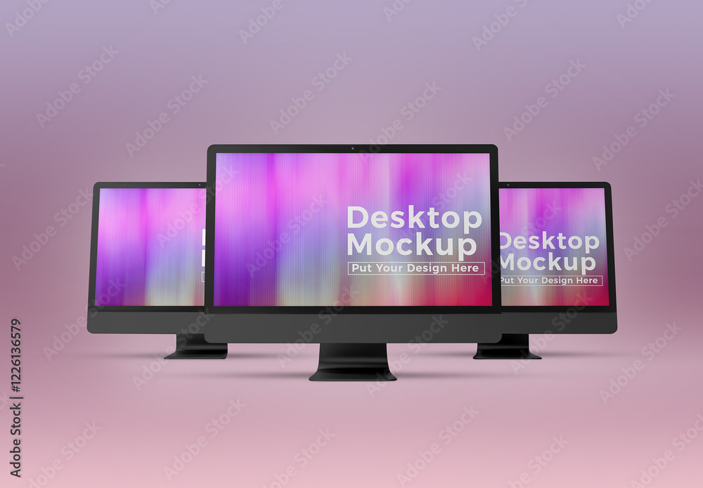 Desktop Computers Mockup Stock Template | Adobe Stock