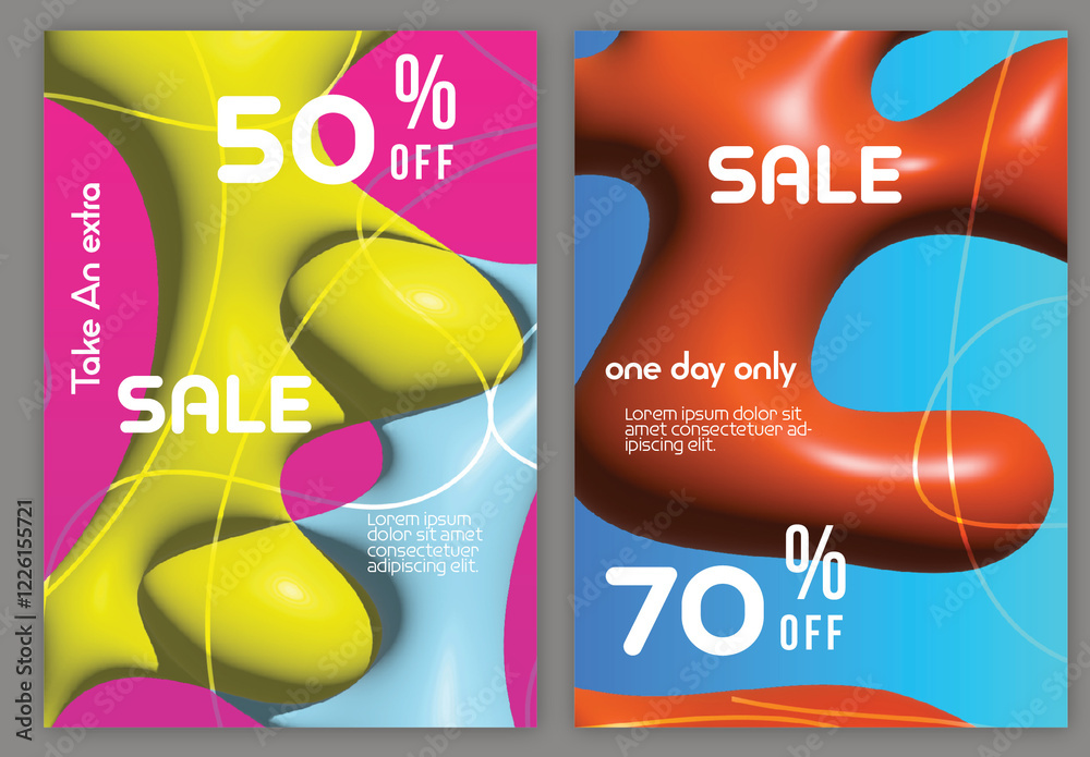 Flyer A4 Layout with Inflated Wavy Bright Shapes Stock Template | Adobe ...