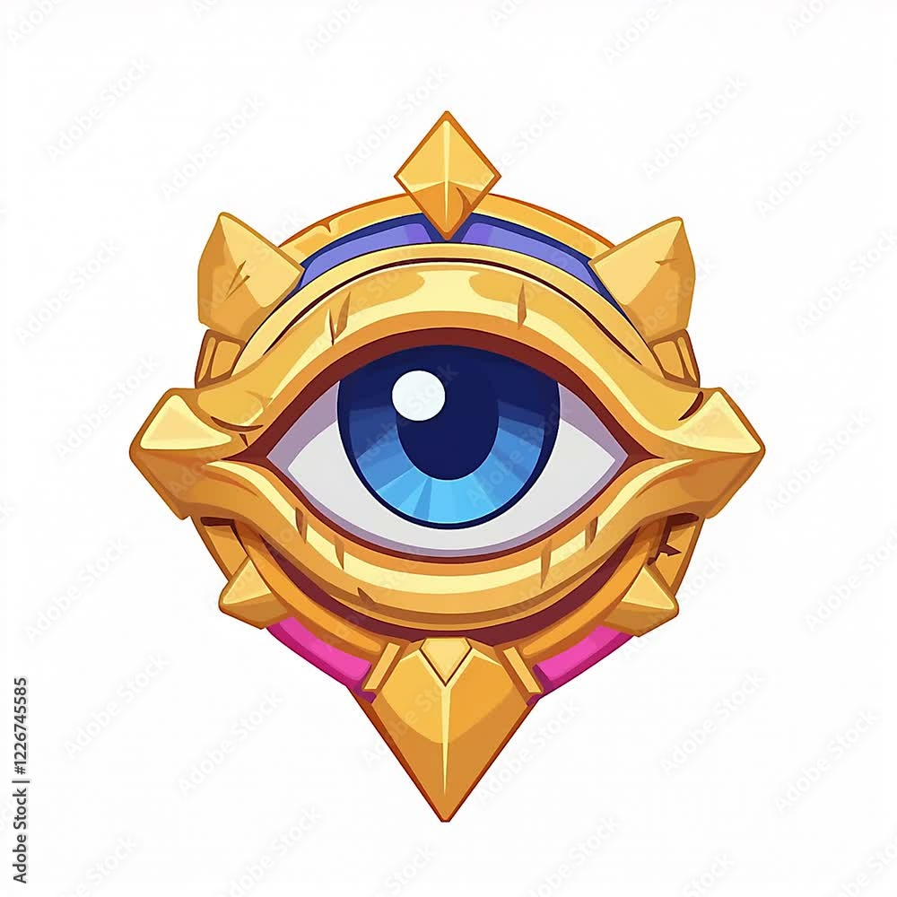 Mystical Blue Eye Emblem with Gold Frame. Golden Symbol with All-Seeing ...