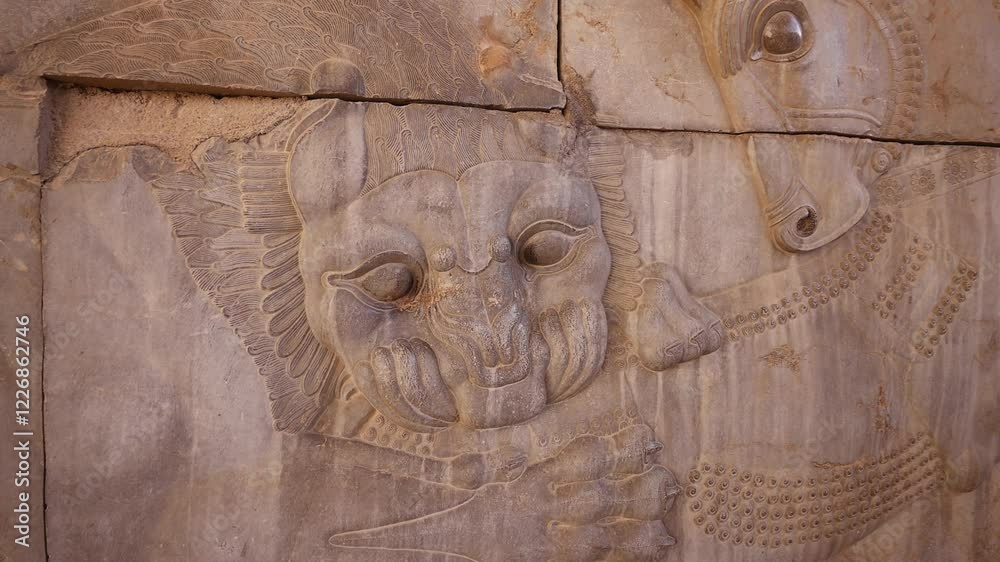 The walls of Persepolis in Iran are decorated with beautiful bas ...