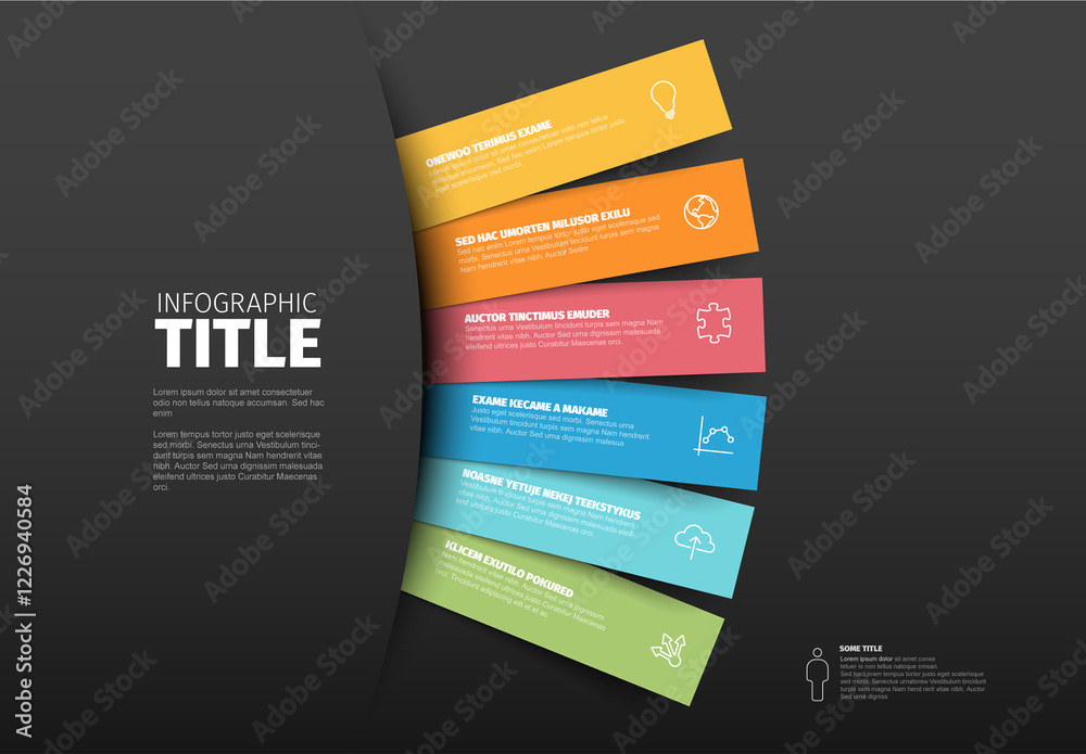 Colorful Dark Infographic Template with Icons and Descriptions on color ...