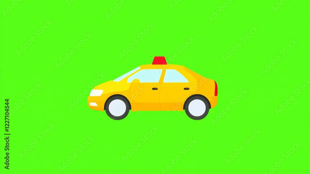 Taxi car on a green screen. Yellow taxi motion isolated on green ...