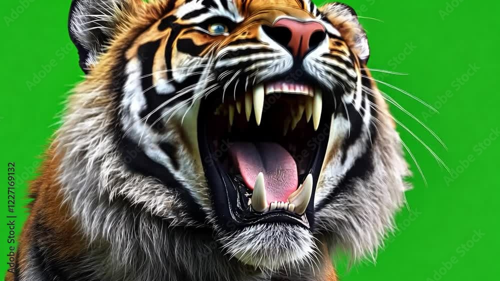 Tiger Roar: A close-up portrait of a majestic tiger with intense blue ...