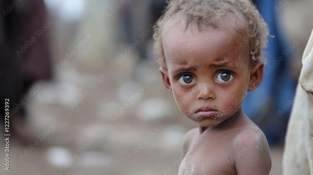 Poster Hungry starving poor little child looking at the camera in ...