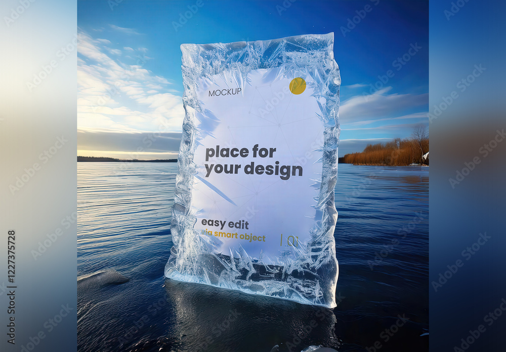 Frozen Page Poster Mockup on Lake Stock Template | Adobe Stock