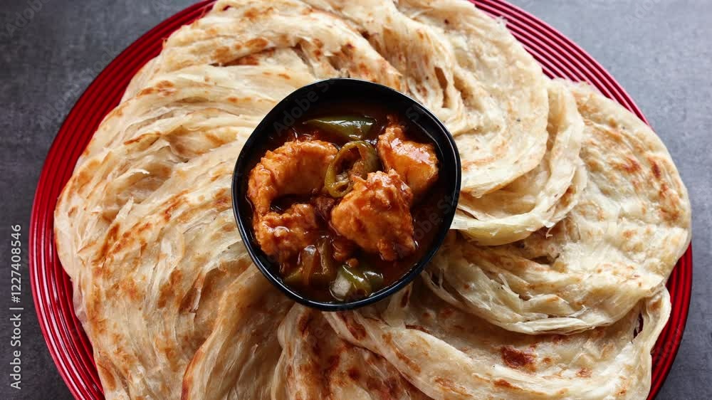 Vídeo do Stock: Chilly chicken with Kerala parathas porotta roti ...