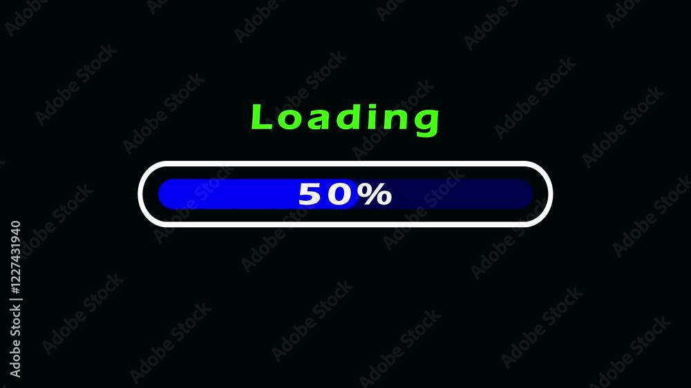 Progress bar animation, 100% progress bar on black background, blue ...