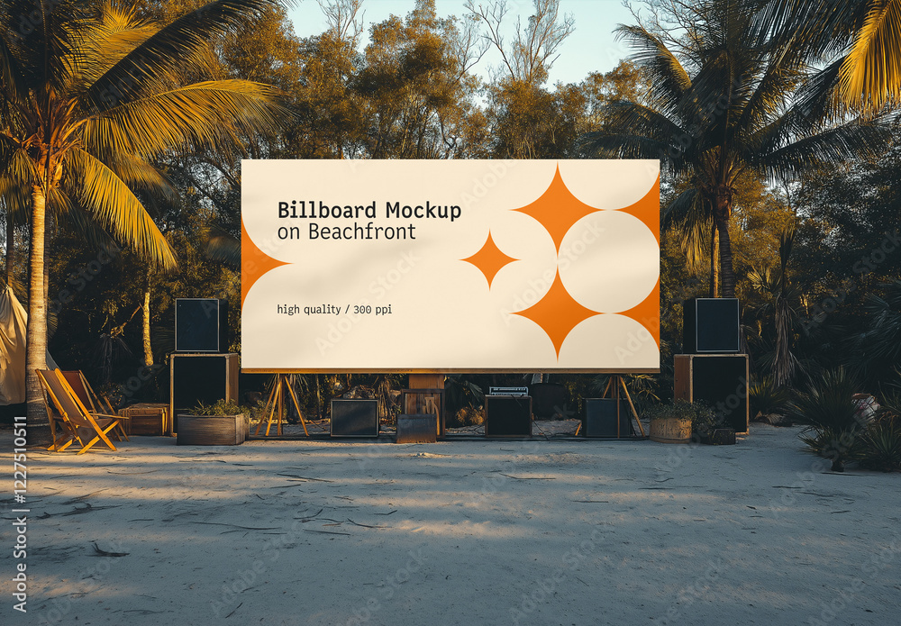 Outdoor Billboard Mockup on Beachfront with Clear Sky – Large Blank ...