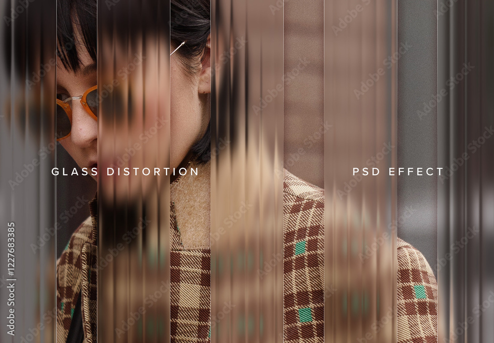 Reeded Glass Distortion Image Effect Mockup Stock Template | Adobe Stock