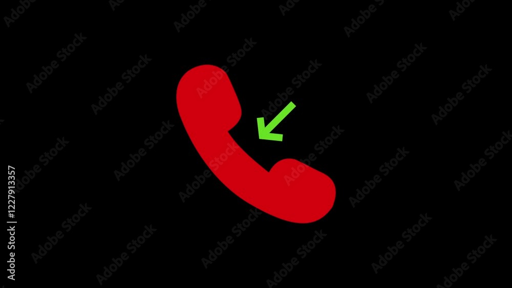Incoming telephone call icon Animation on black screen . ringing phone ...