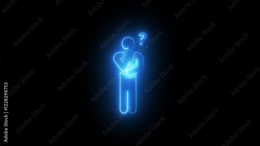 Neon animated thinking Person icon with question Mark. doubt and ...