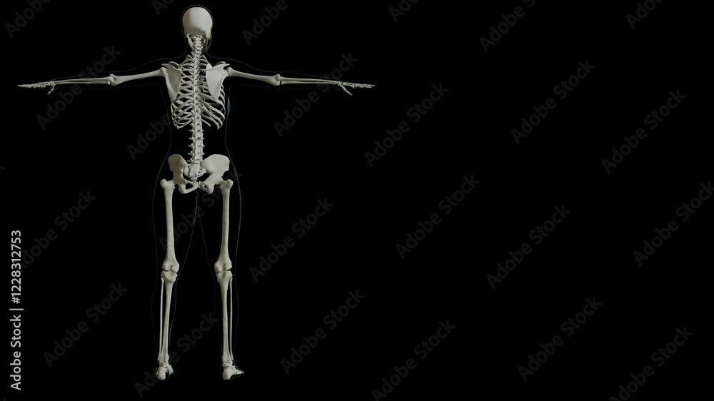 Diagram of the Human Skeletal System full 3D rotation 4K black ...