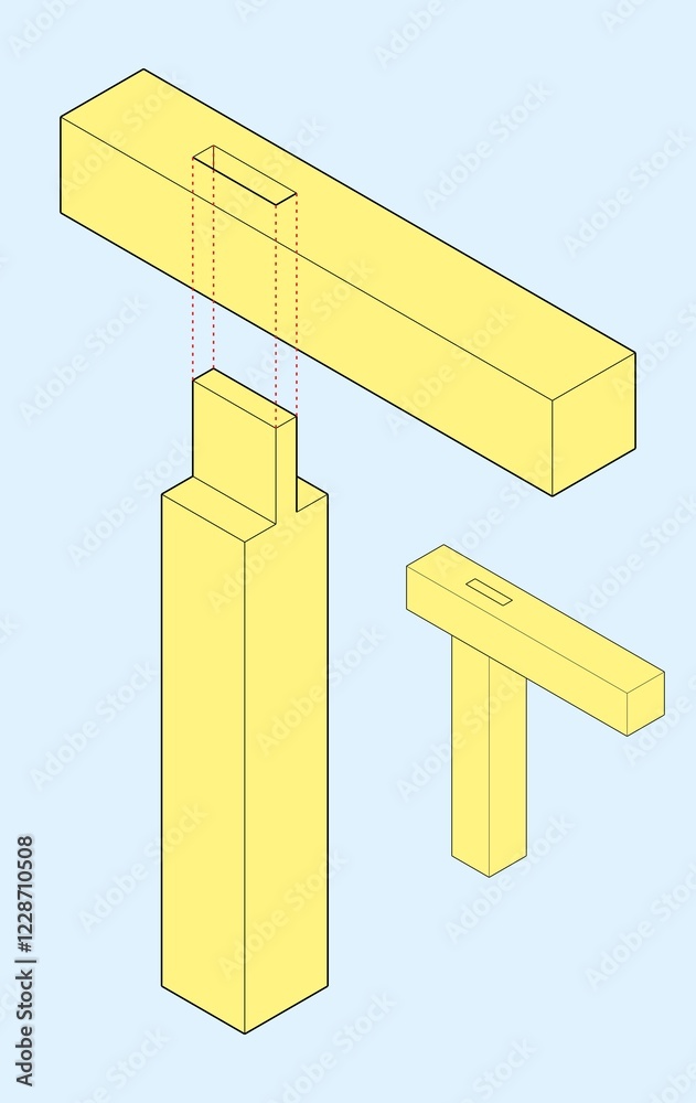 Plakát Woodworking Joint: A detailed illustration depicting a mortise ...