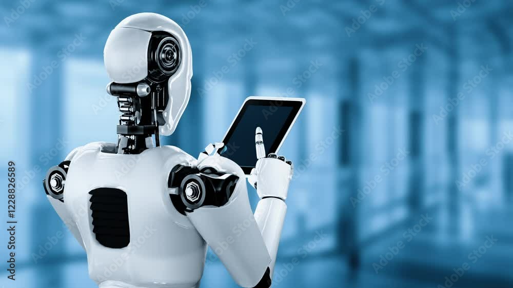 Robot hominoid using tablet computer for big data analytic using AI thinking brain , artificial ...