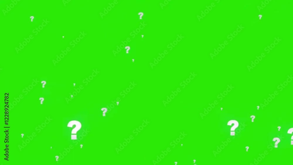 question mark floating animation on green screen background, thinking ...