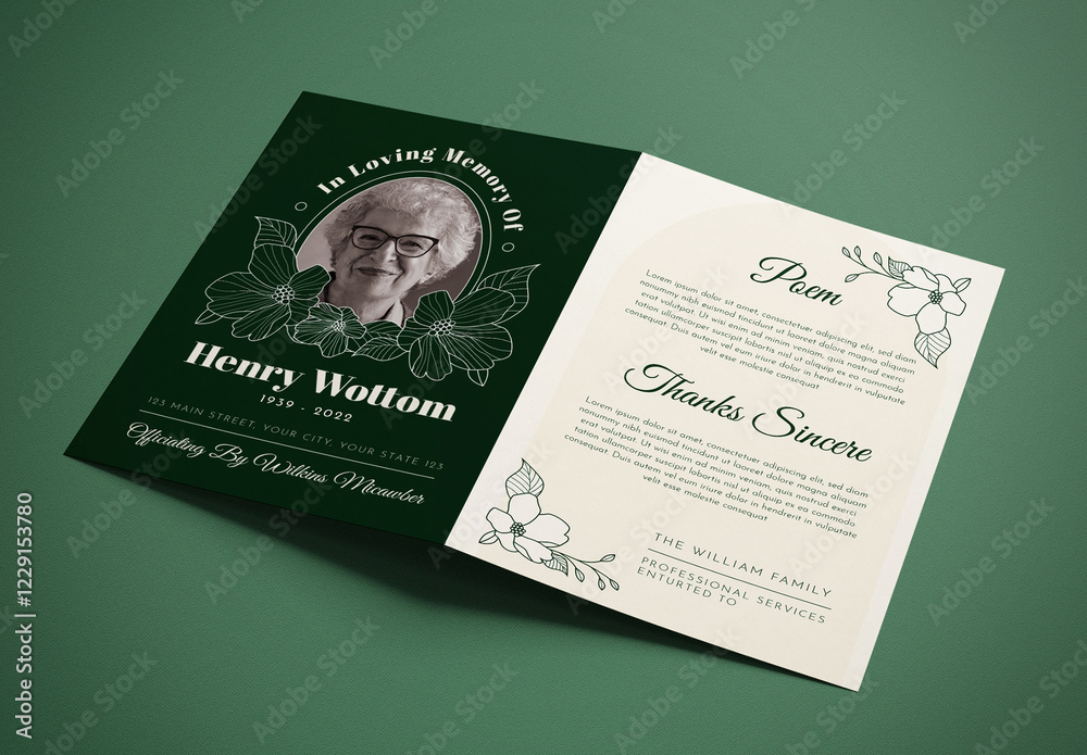 Green Hand Draw Funeral Program Stock Template | Adobe Stock