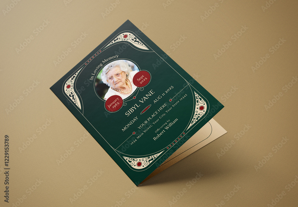 Green Flat Design Funeral Program Stock Template | Adobe Stock