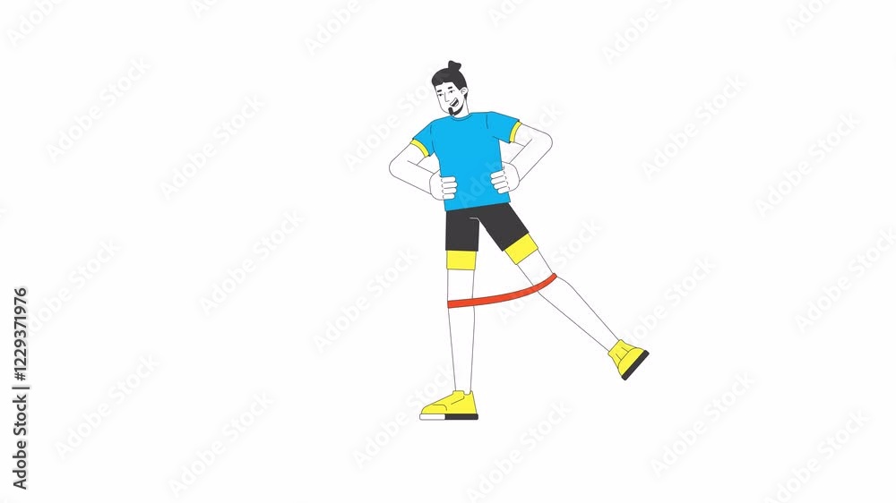 Caucasian man exercising with resistance band around knees 2D character ...
