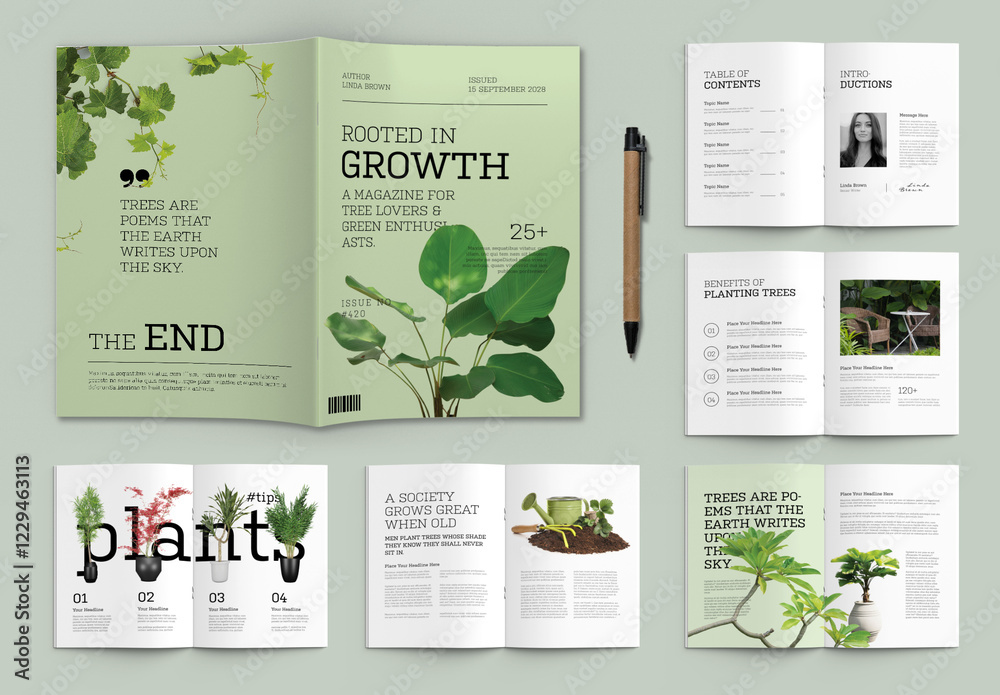 Modern Green Magazine Layout Design Template Stock Template | Adobe Stock