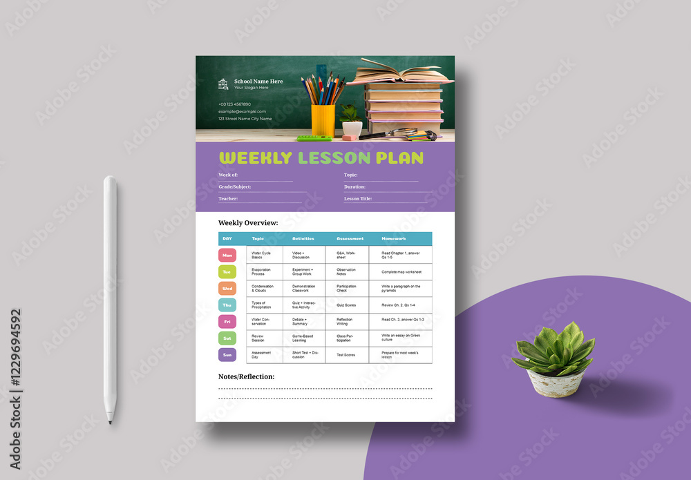 Weekly Lesson Plan Template Layout Stock Template | Adobe Stock