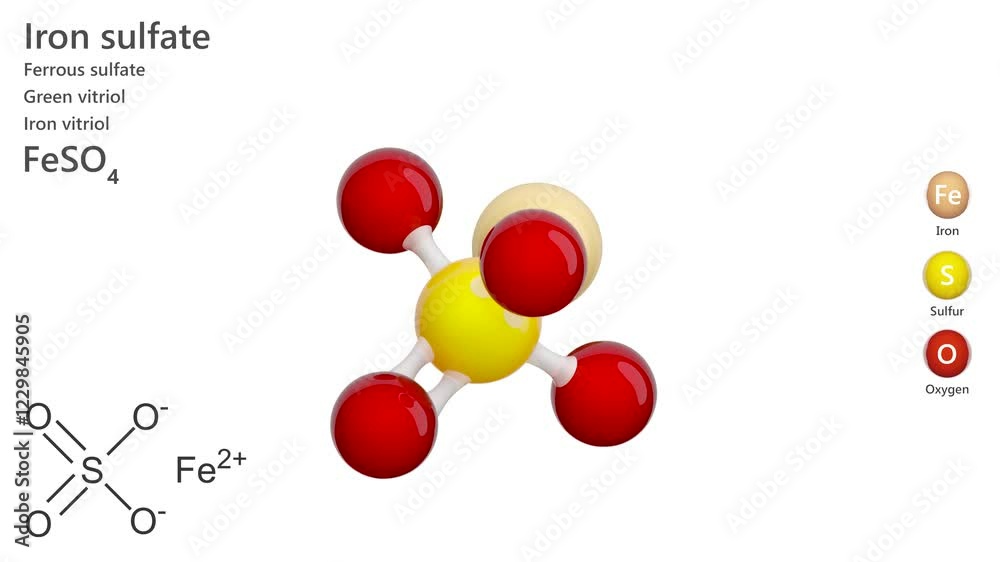 Ferrous Sulfate. Animated 3D model of a molecule. Molecular formula ...