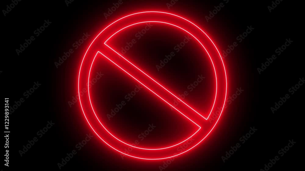 neon red color line ban icon animation wrong no signal stop danger ...